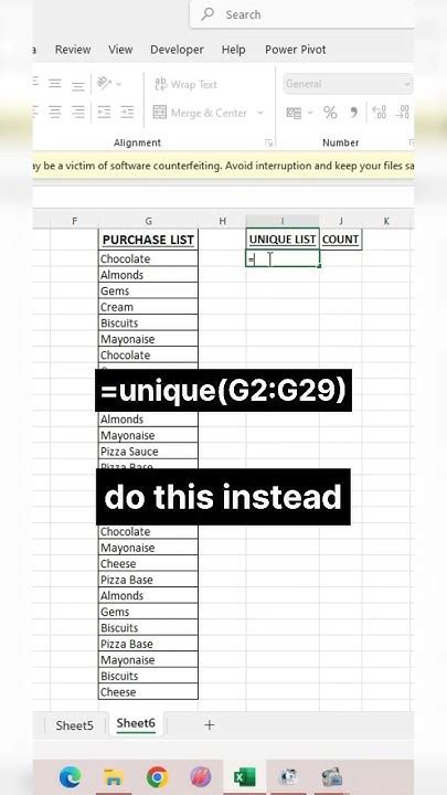 unique function in excel shorts ytshorts excel exceltips exceltricks youtube