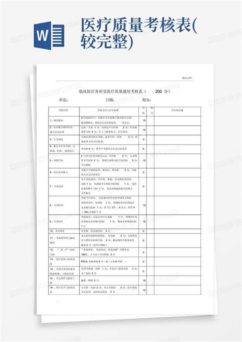 医疗质量考核表较完整word模板下载编号lnmkbywx熊猫办公