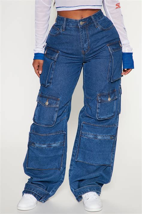Billie Low Slung Cargo Jeans Medium Wash Fashion Nova