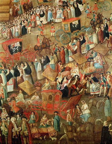 西方人 无人 菜场 站 坐 走 竖图 俯视 室内 白天 购物 绘画 消费 马 野生动物 帽子 油画 欧洲 欧洲人 许多 行人 弯腰 握 服装