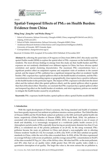 Pdf Spatial Temporal Effects Of Pm2 5 On Health Burden Evidence From China