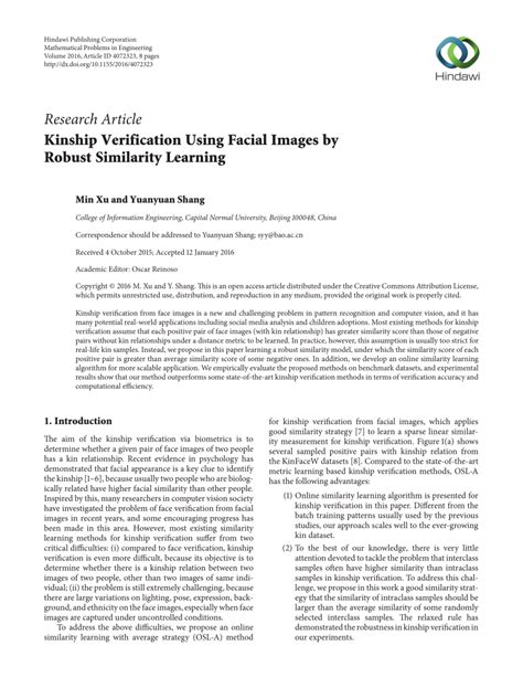 Pdf Kinship Verification Using Facial Images By Robust Similarity Learning