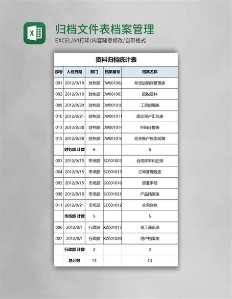 归档文件表档案管理excel模板 Excel表格 OVO图库