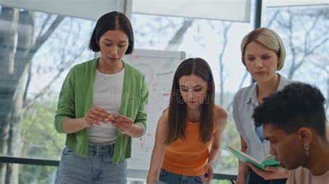 Creative Coworkers Discussing Work In Meeting Room Closeup Team Communicating Stock Image
