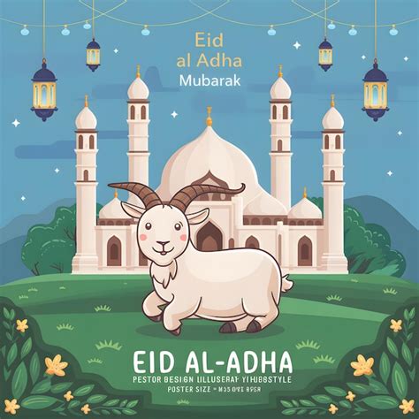 Premium Photo Eid Al Adha Greeting Card With Mosque And Bull