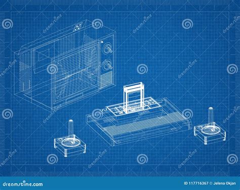 Retro Game Console Architect Blueprint Stock Illustration