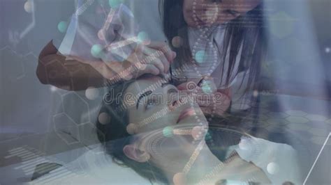 Animation Of Medical Data Processing Over Caucasian Woman Getting Botox Treatment On Her Face