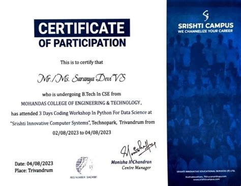 Workshop Workshoponpython Datascience Technopark Saranya Devi V S