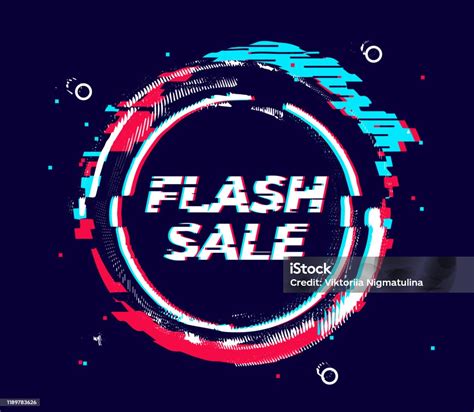 글리치 플래시 판매 배너 글리치 효과 노이즈 및 네온 색상왜곡 된 원 모양 판매 쇼핑 광고 표지 및 전단지 할당을위한 벡터 추상 링 템플릿 반짝 세일에 대한 스톡 벡터 아트