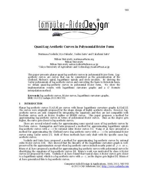 Pdf Quasi Log Aesthetic Curves In Polynomial Bézier Form