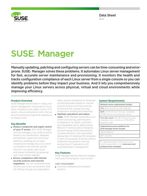 Suse Manager System Requirements Product Overview Pdf Linux Application Programming Interface