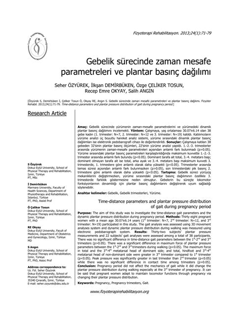 Pdf Time Distance Parameters And Plantar Pressure Distribution Of Gait During Pregnancy Period