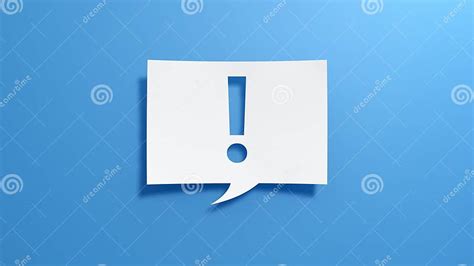 Exclamation Mark Speech Bubble Minimalist Abstract Design With White Cut Out Paper On Blue
