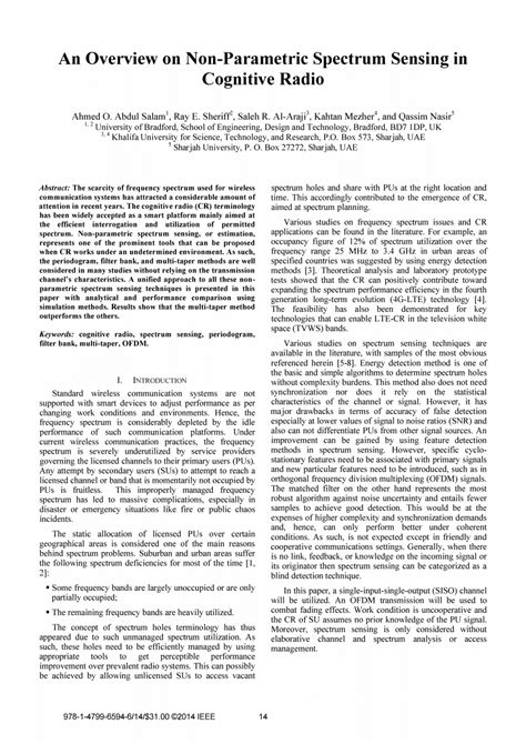 Pdf An Overview On Non Parametric Spectrum Sensing In Cognitive Radio