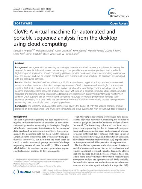 Pdf Clovr A Virtual Machine For Automated And Portable Sequence