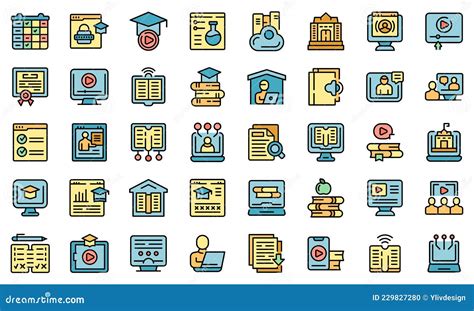 ícones De Escolarização Inicial Definem O Vetor De Cor Da Linha