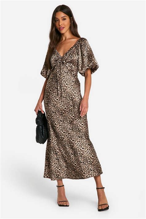 Leopard Puff Sleeve Midaxi Dress Boohoo Uk
