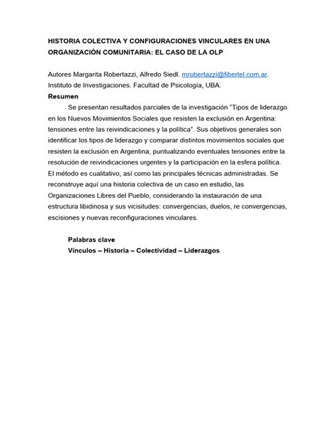 Robertazzi Siedl Historia Colectiva Y Configuraciones Vinculares