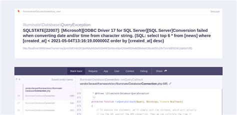 laravel cursor pagination sql server datetime conversion failed · issue 37629 · laravel