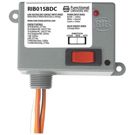 FUNCTIONAL DEVICES INC RIB Enclosed Relay 20A SPST Override 244V84 RIB01SBDC Grainger