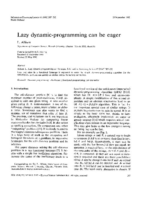 Pdf Lazy Dynamic Programming Can Be Eager
