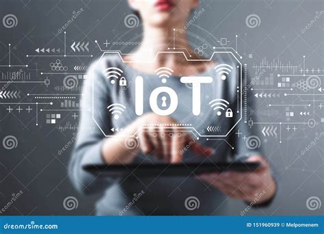 Iot Theme With Woman Using A Tablet Stock Image Image Of Rectangular