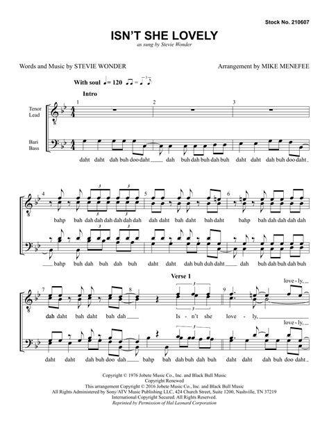 Isnt She Lovely Arr Mike Menefee By Stevie Wonder Sheet Music For