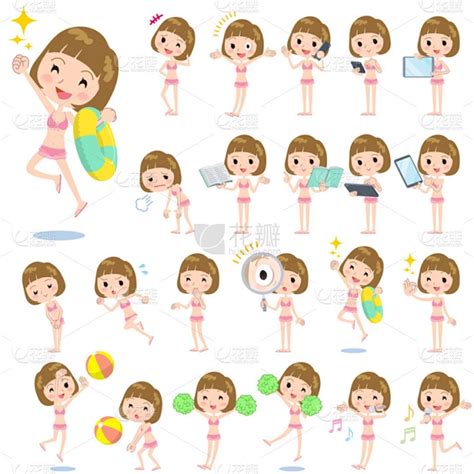 直刘海头发女人粉红色花边泳装样式 2图片装饰元素 图片图片素材 花瓣网