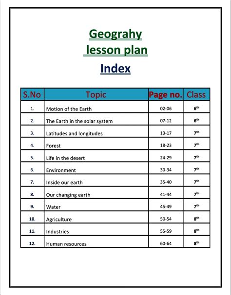 Geography Lesson Plan E Book 12 Lesson Plan