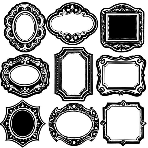 A Set Of Nine Ornate Black And White Frames With Various Shapes And