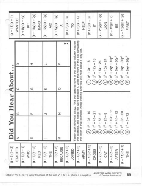 Did You Hear About Math Worksheet Algebra With Pizzazz Answers Db