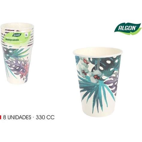 Set Vasos De CartÓn 8 Unidades DiseÑo Tropical 330cc Algon Leroy Merlin