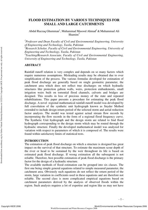 Pdf Flood Estimation By Various Techniques For Small And Large Catchments