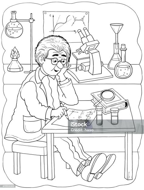 과학자 직업 색칠 페이지입니다 어린이를위한 그림 재미있는 만화 캐릭터 공부에 대한 스톡 벡터 아트 및 기타 이미지 공부 과학 과학자 Istock