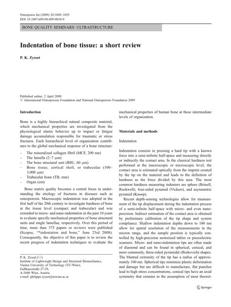 Pdf Indentation Of Bone Tissue A Short Review