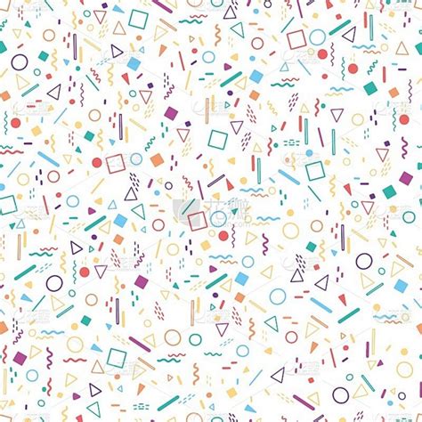 装饰性、彩色几何形状的圆形、三角形、矩形、曲线无缝背景。