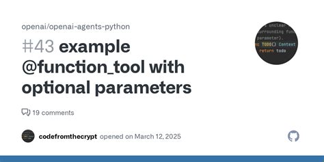 Example Functiontool With Optional Parameters · Issue 43 · Openaiopenai Agents Python · Github