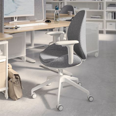 HATTEFJÄLL office chair with armrests, Gunnared medium grey/white ...