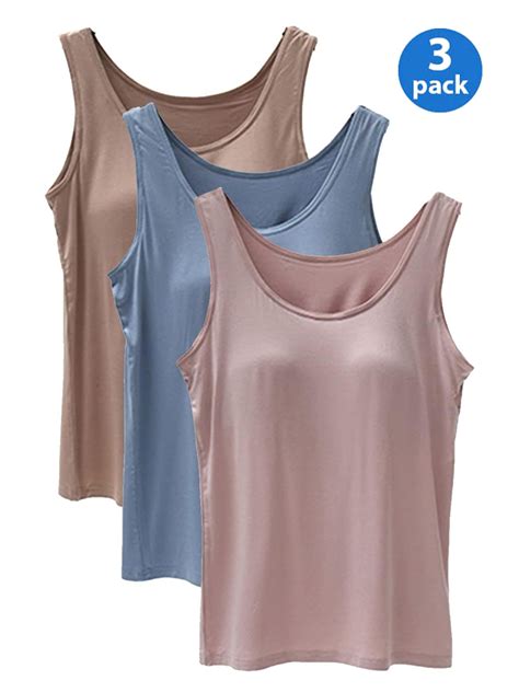 Womens Camisole With Built In Bra Tank Tops For Layering Stretch