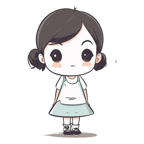 색 배경 에 있는 귀여운 어린 소녀 만화 캐릭터 프리미엄 벡터