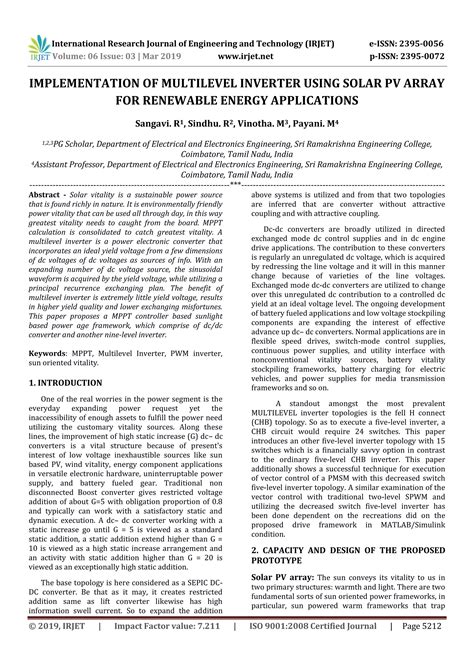 irjet implementation of multilevel inverter using solar pv array for