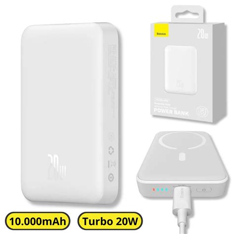 Carregador Portatil Power Bank Magsafe Turbo 20W 10 000 MAh Branco