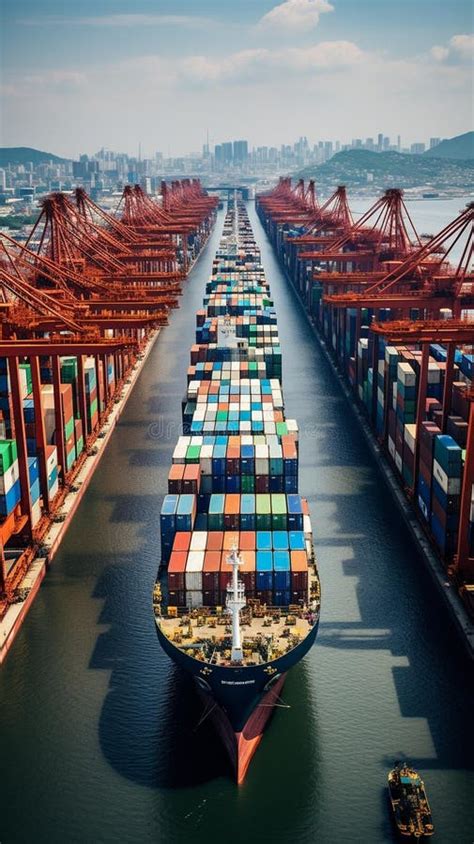 Vibrant Container Ships In Action At Busy Shipping Port Stock Illustration Illustration Of