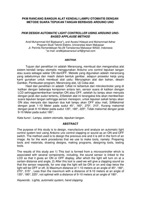 Pdf Pkm Rancang Bangun Alat Kendali Lampu Otomatis Dengan Metode