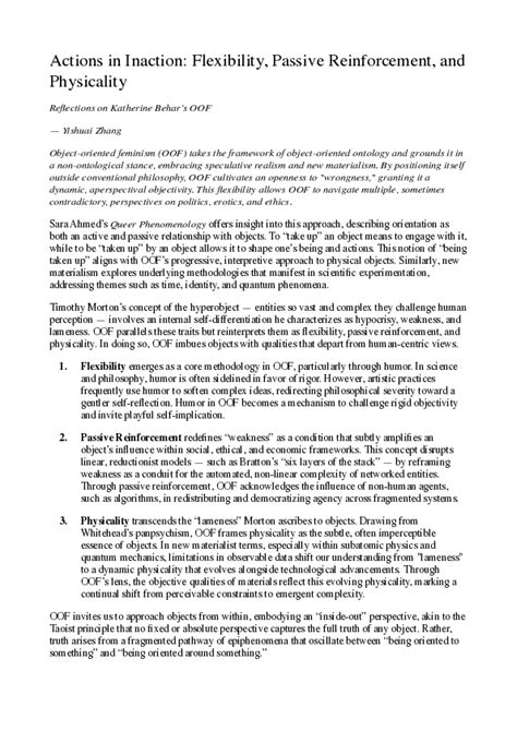 Pdf Actions In Inaction Flexibility Passive Reinforcement And