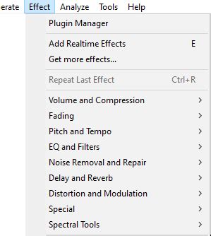 Effect Menu Audacity Manual