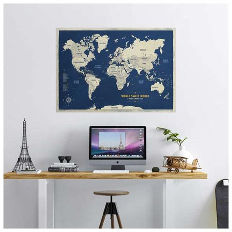 Pôster Mapa Múndi Urban Pins Adesivos p Marcar Viagens Posters Quadros e Murais Loja