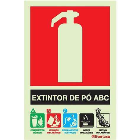 Placa Extintor Abc Fotoluminescente 15x20cm Everlux Martins Atacado