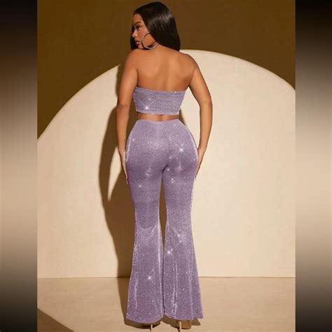 Shein Pants And Jumpsuits Shein Sxy Glitter Tube Top Flare Pants