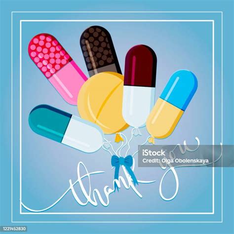 정제 및 알약의 형태로 풍선의 벡터 그림 간호사 의사 약사 또는 의료 전문가를위한 인사말 카드 5 월 12 일 또는 의사의 날에 간호사의 날을 축하합니다 감사합니다에 대한